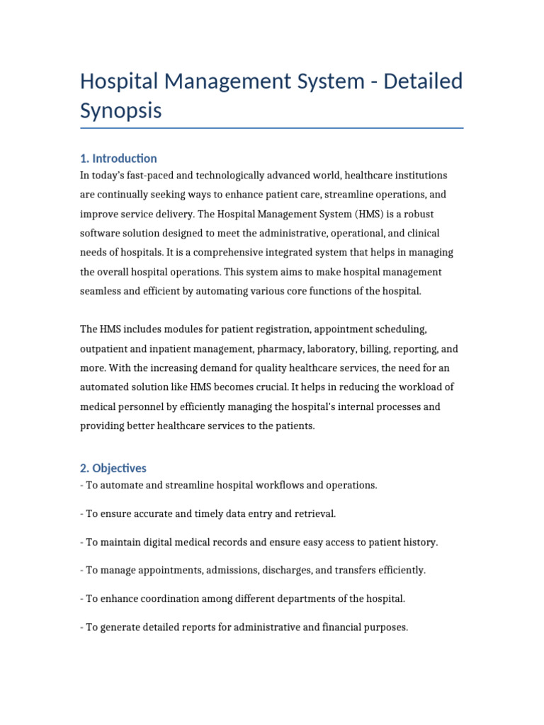 Hospital Management System Overview | PDF | Databases | Hospital