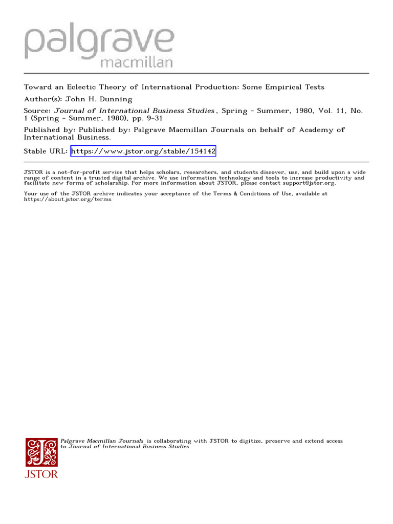 D 1980 Dunning OLI Theory | PDF | Exports | Market (Economics)