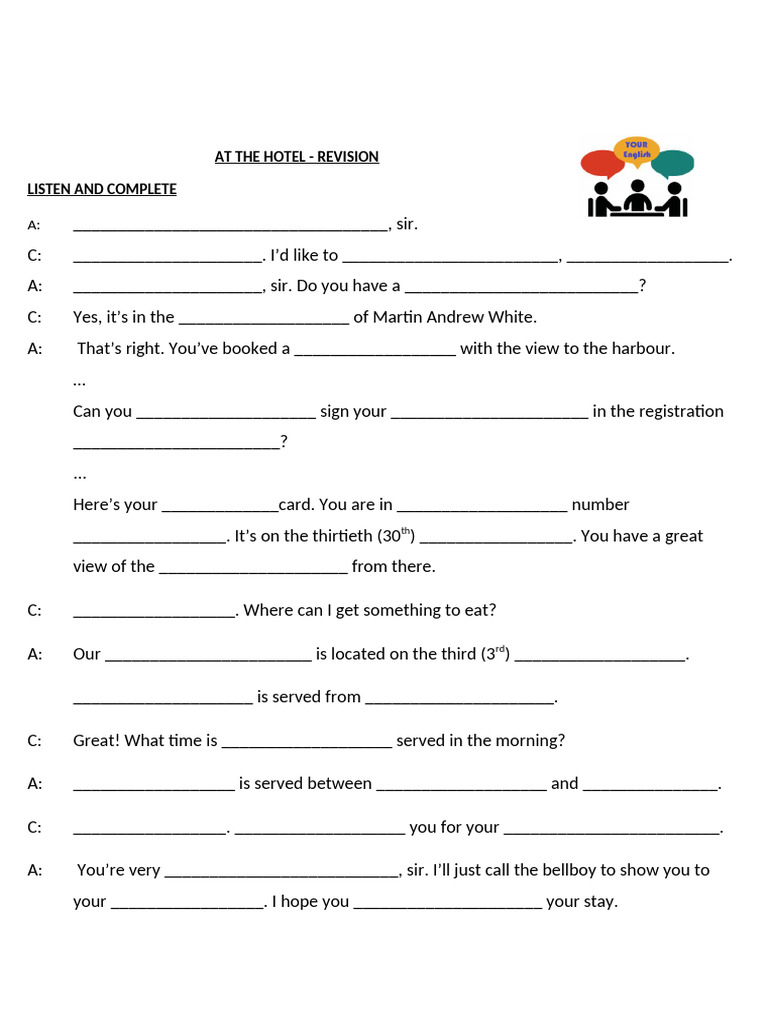 Hotel Check-In Dialogue Practice | PDF