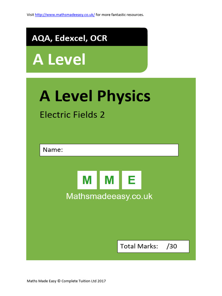 Physics Electric Fields Questions 2 Edexcel AQA OCR | PDF | Capacitor | Capacitance