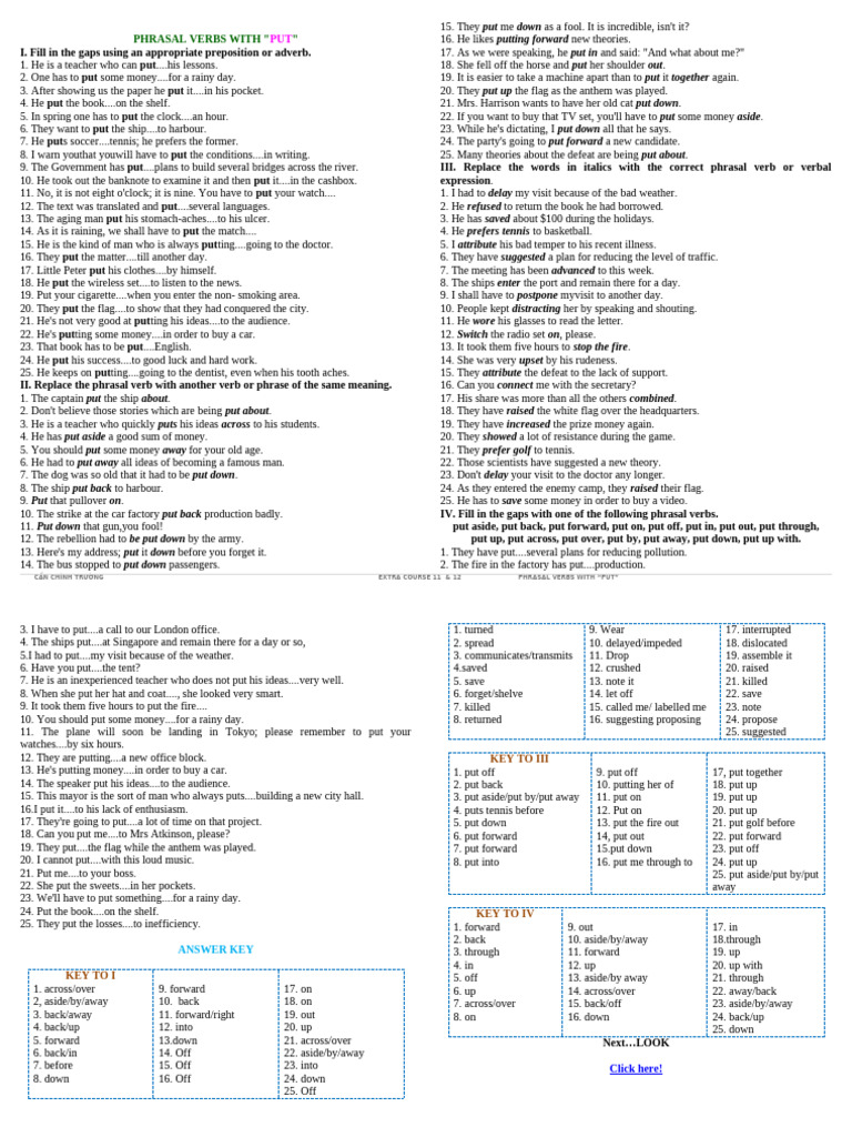 Phrasal Verbs with "Put" Exercises | PDF | Linguistic Morphology | Grammar
