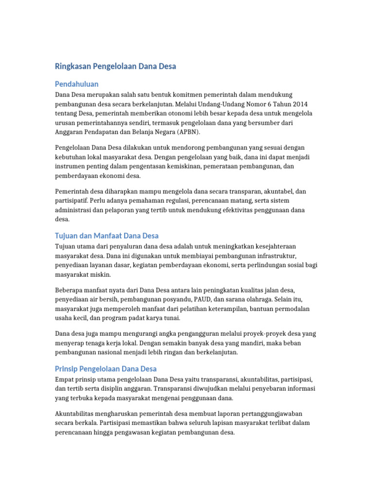 Ringkasan Pengelolaan Dana Desa Rinci 5 Halaman | PDF