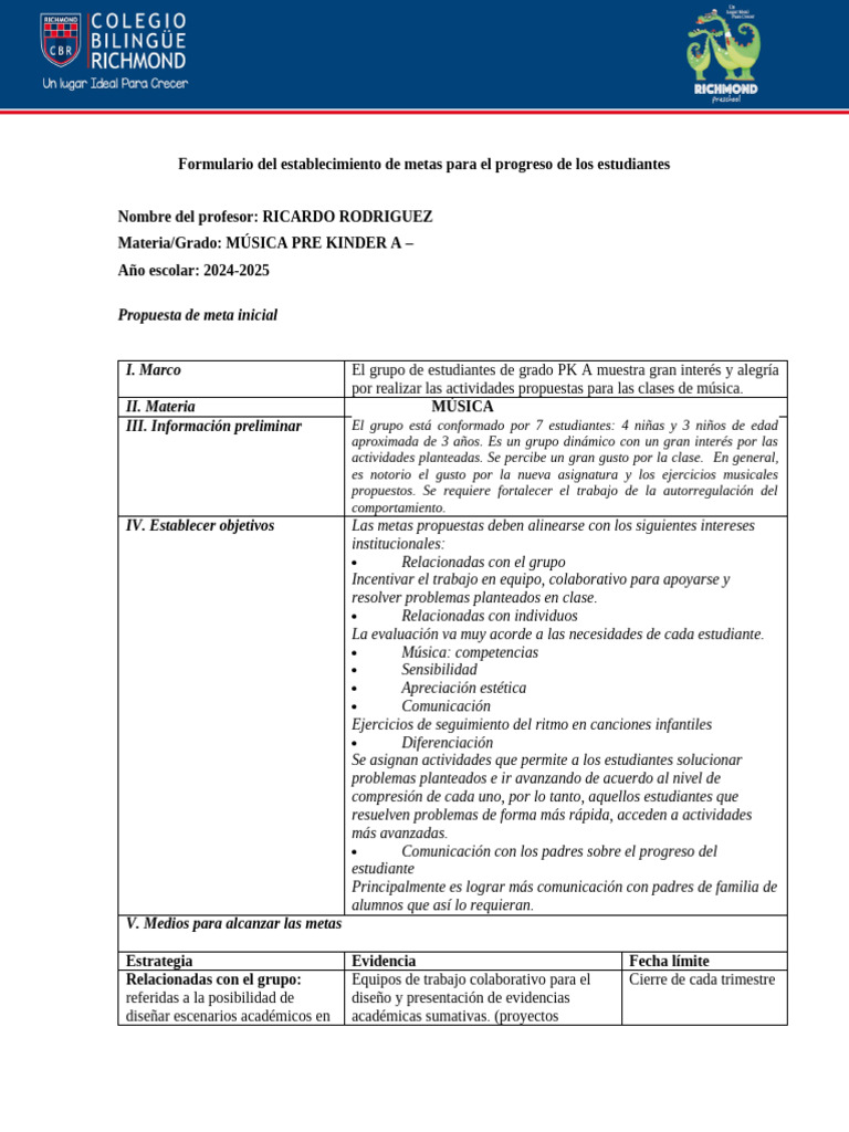 Goal Setting Mus Pka 2024-2025 | PDF | Aprendizaje
