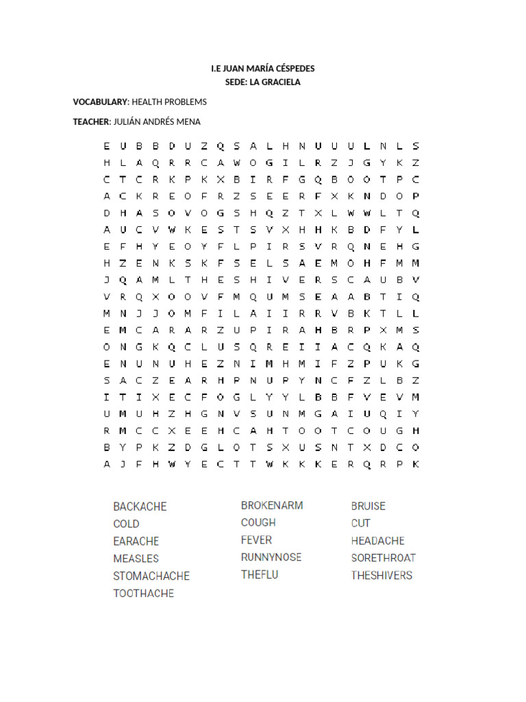 Health Problems Wordsearch | PDF