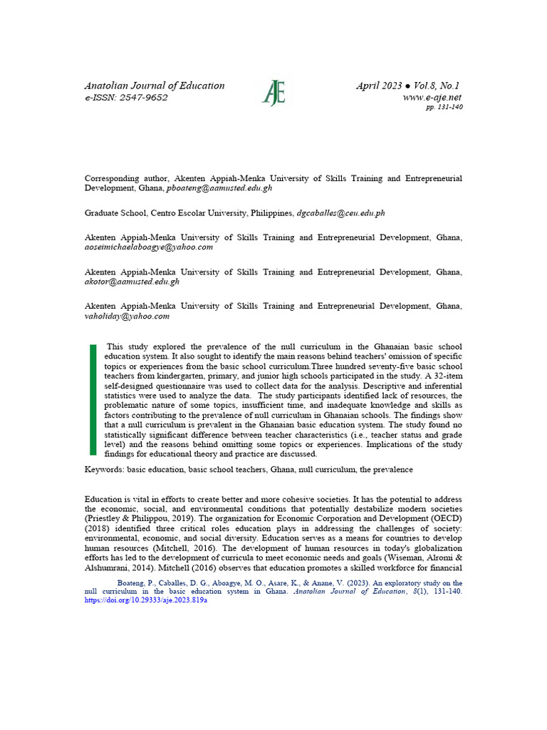 An Exploratory Study On The Null Curriculum in The Basic Education ...