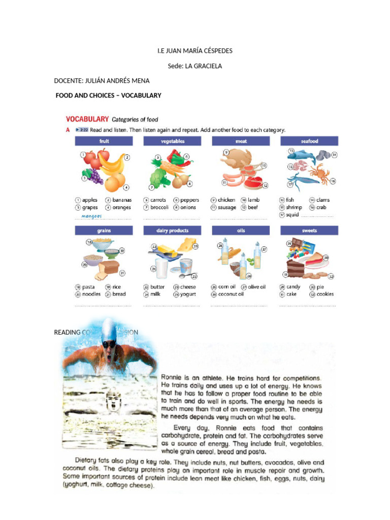 Food and Choices - Vocabulary and Reading Comprehension | PDF