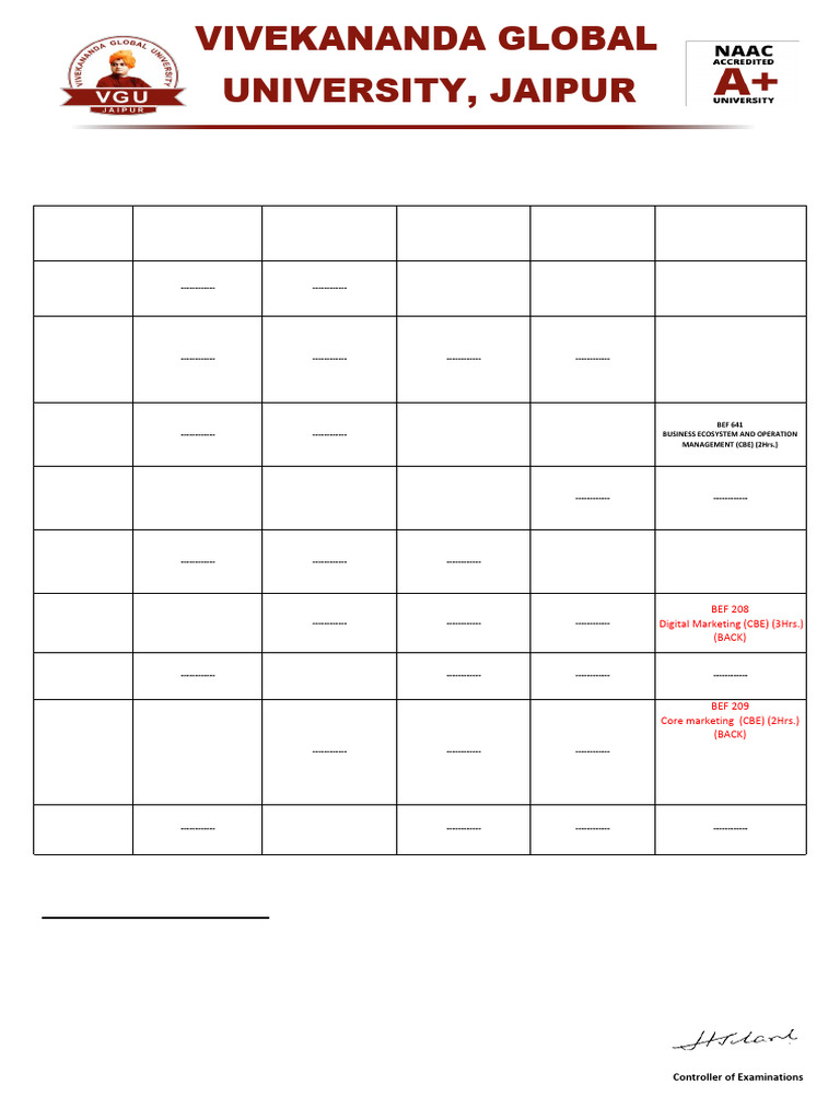 VGU December 2022 Exam Timetable | PDF | Business Economics | Economies