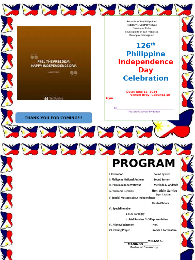 126th Philippine Independence Day Program | PDF
