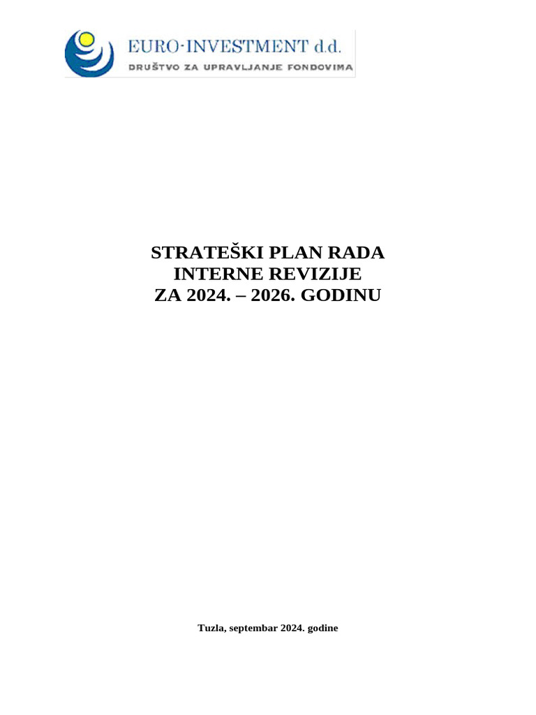 Strateški Plan Rada Interne Revizije Za 2024.-2026.Godinu | PDF