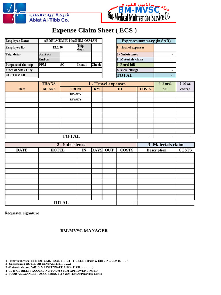 Employee Expense Claim Form Template | PDF
