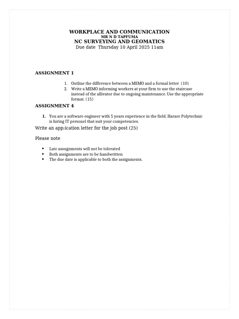 Workplace Assignments | PDF