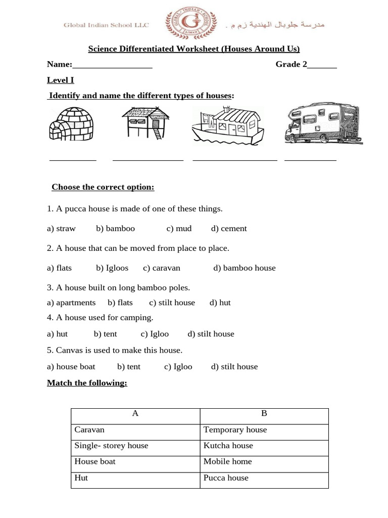 Differentiated Work Sheet - Houses and Houses | PDF
