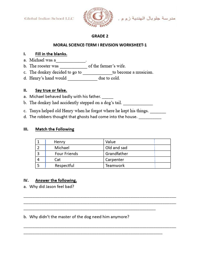 GR 2 Term 1 Revision Worksheet-1 (VE) | PDF