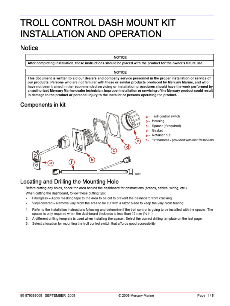 Analog Troll Control Dash Mount Kit 8M0083439 | PDF | Manufactured Goods