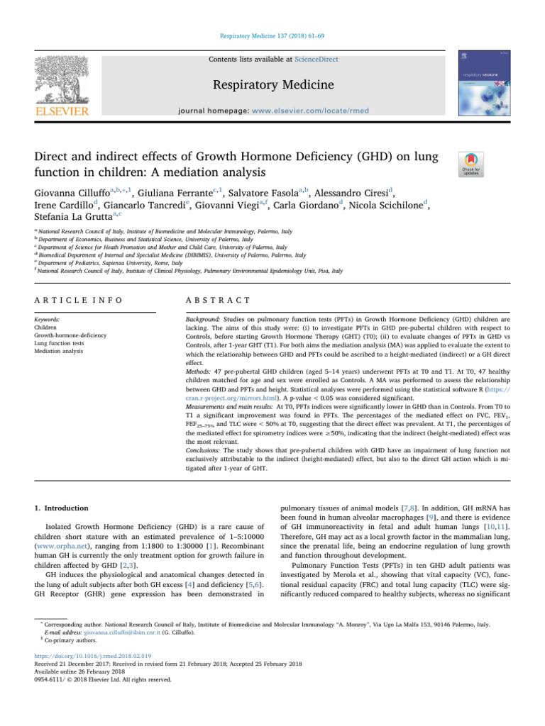 GHD's Impact on Lung Function in Children | PDF | Growth Hormone ...