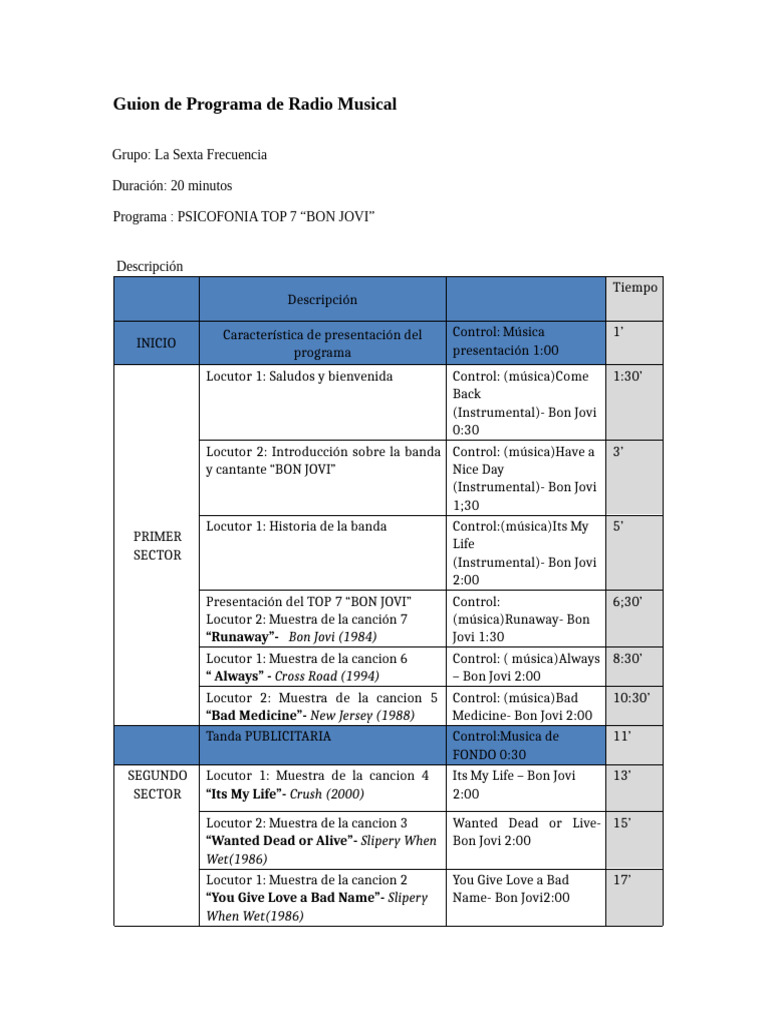 Guion Radio Musical | PDF | Grabación de sonido | Música grabada