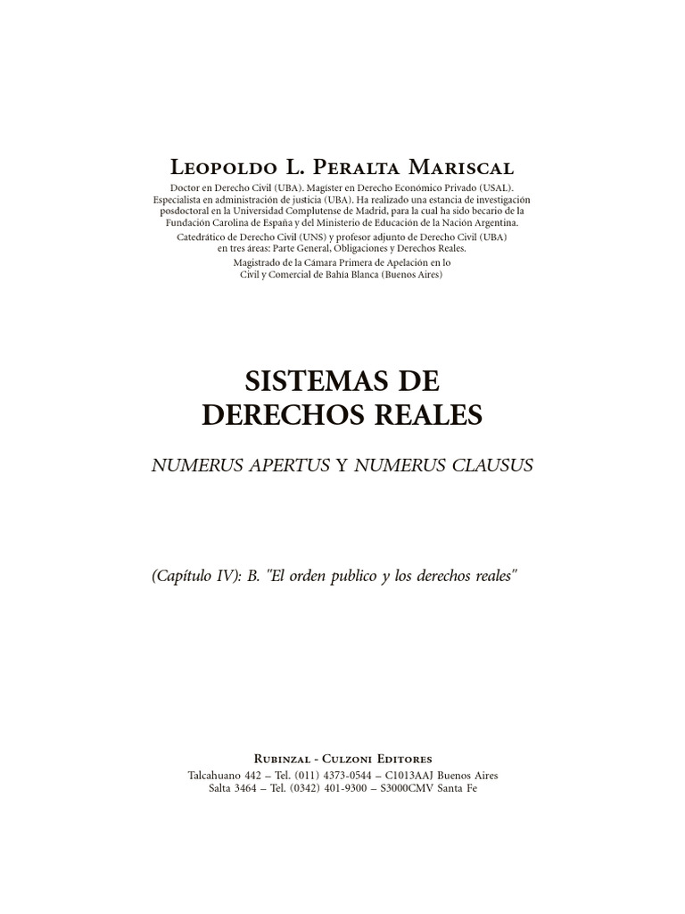 Peralta Mariscal (Sistema de Derechos Reales. Numerus Apertus y Numerus ...