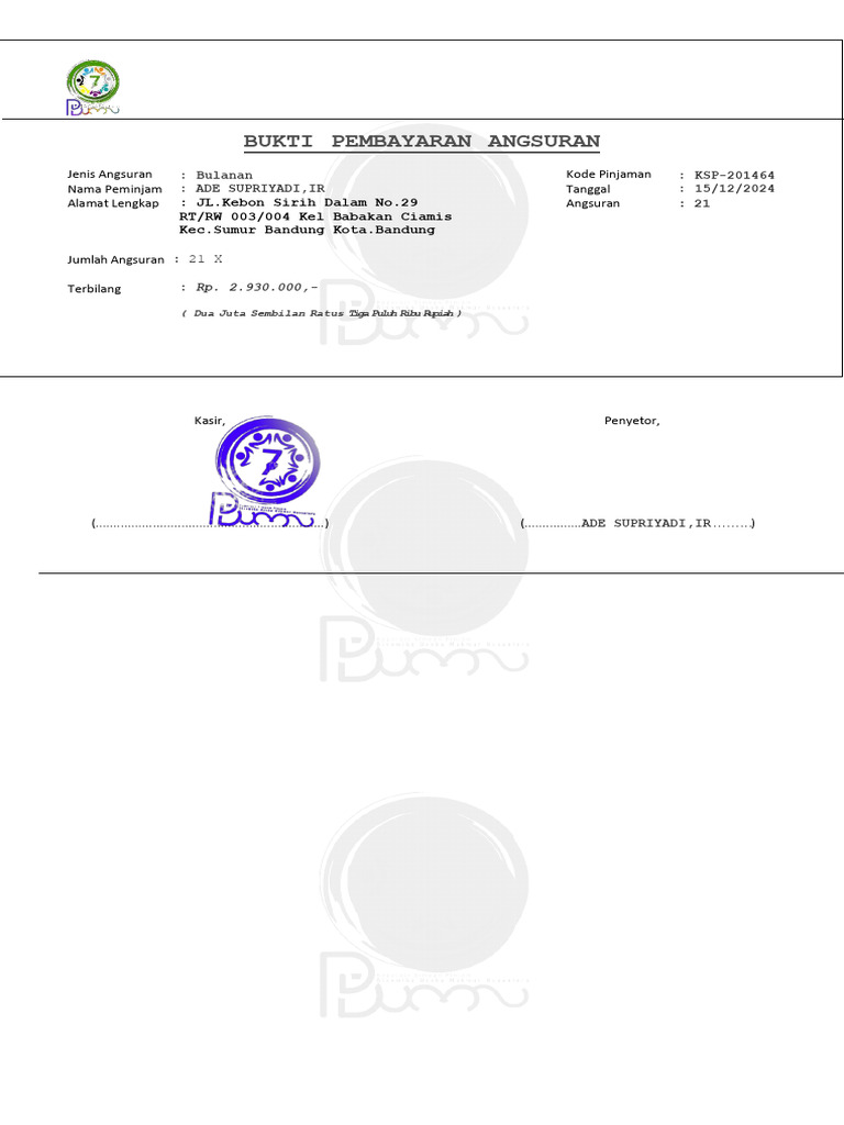 600413416 Kwitansi Pembayaran Angsuran | PDF