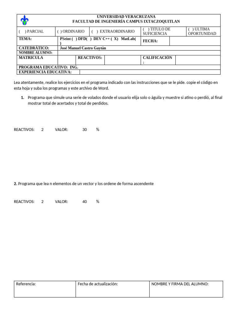 201 12jun Devc FORMATO - 5A. - EXAMEN - Ordinario | PDF