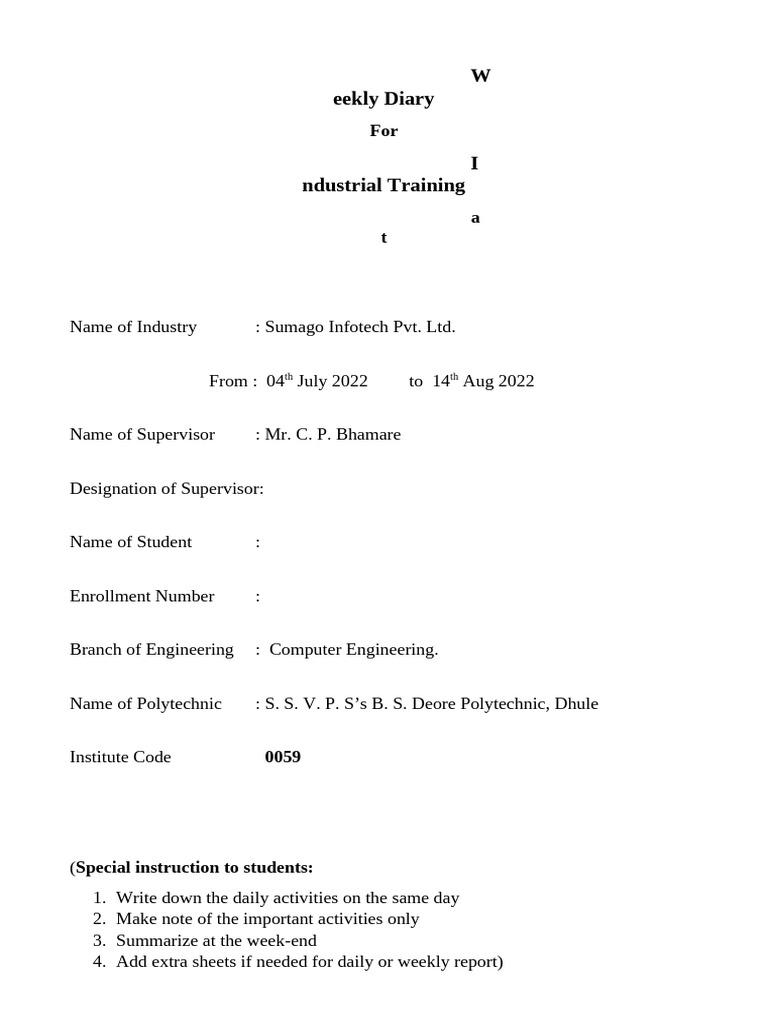 Weekly Diary For Industrial Training | PDF | Java Script | J Query
