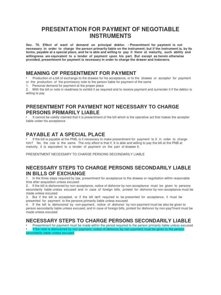 Chapter 6-Presentation For Payment of Negotiable Instruments | PDF | Negotiable Instrument | Cheque