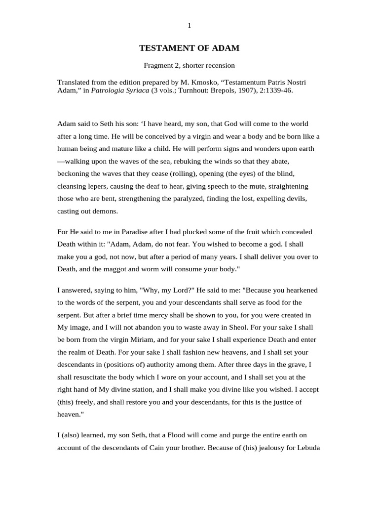 Testament of Adam - M. Kmosko! | PDF | Adam | Cain And Abel