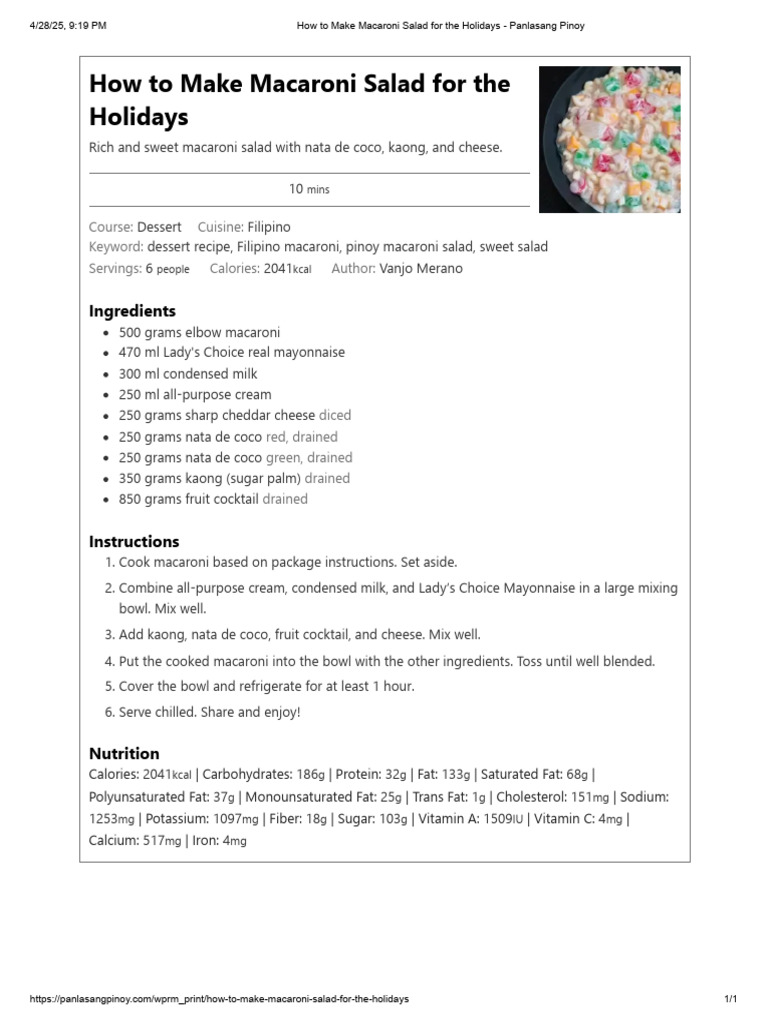 How To Make Macaroni Salad For The Holidays | PDF