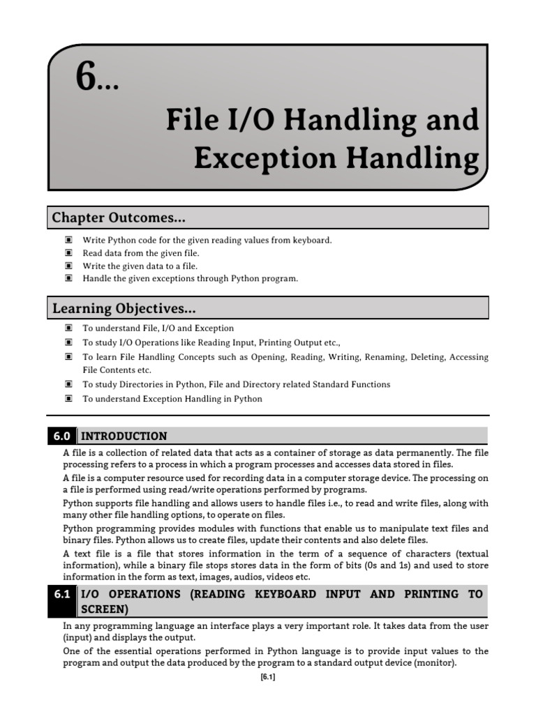 Ch. 6 File I-O Handling and Exception Handling | PDF | Computer File | Filename