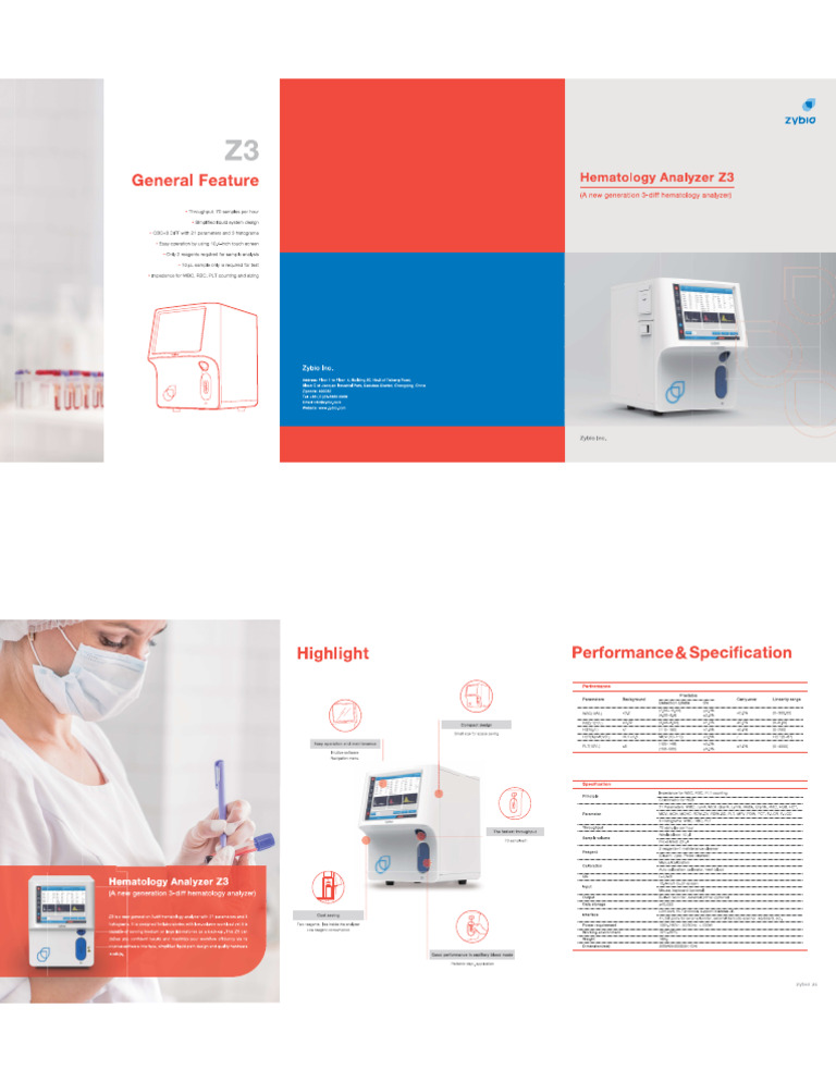 Zybio 3 Part Hematology Analyzer Brochure | PDF