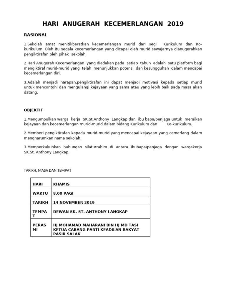 Majlis Anugerah Kecemerlangan 2019 Hari HAC | PDF