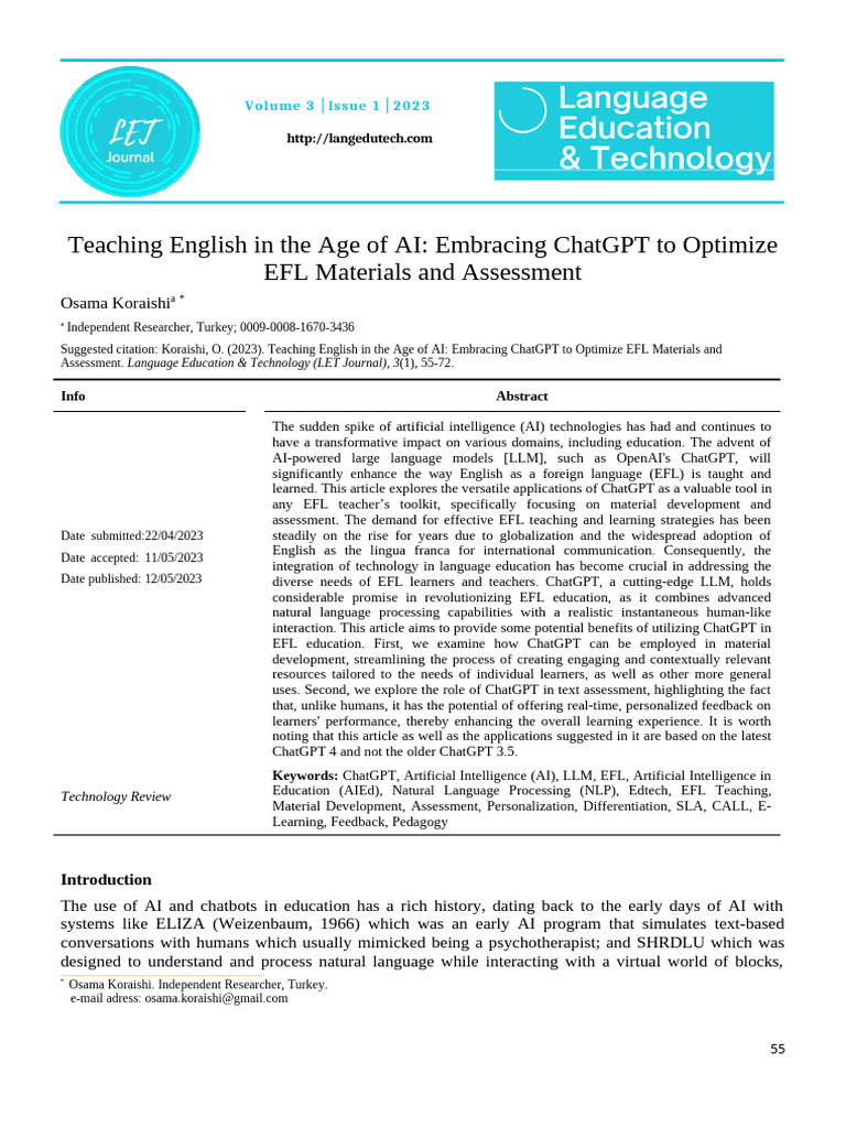 Osama Koraishi Teaching English in The Age of Ai Embracing Chatgpt To Optimize Efl Materials An ...