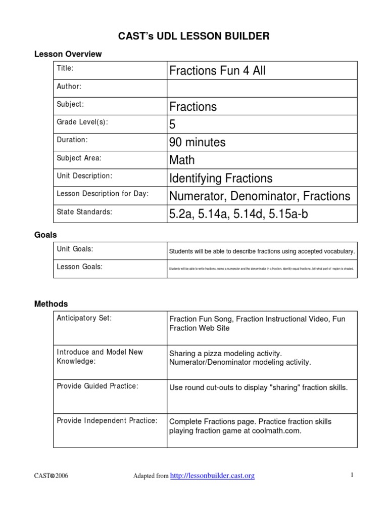 Fraction Game Lesson Plan | PDF | Computers