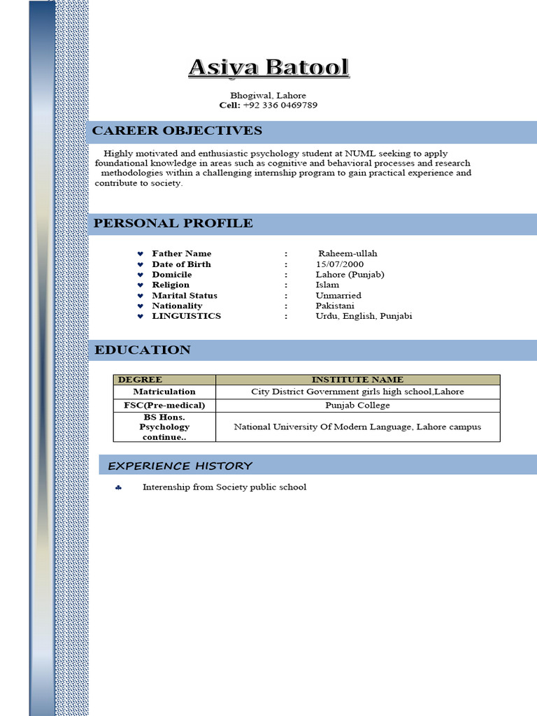 Asiya's CV | PDF