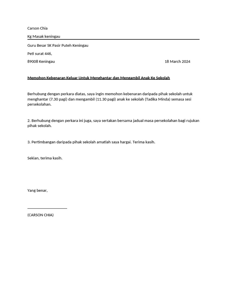 Surat Hantar Anak | PDF