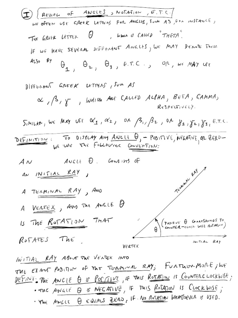 Class Notes Trigonometric Functions Part 1 | PDF | Geometry | Rotation