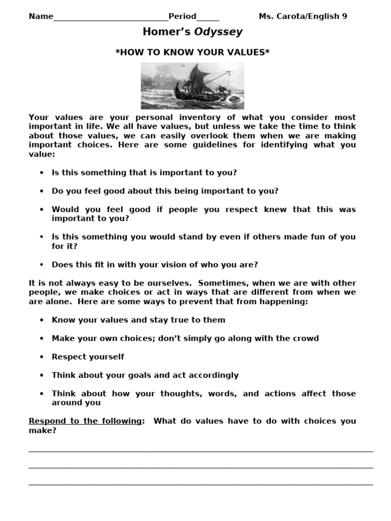 Values Handout Odyssey | PDF