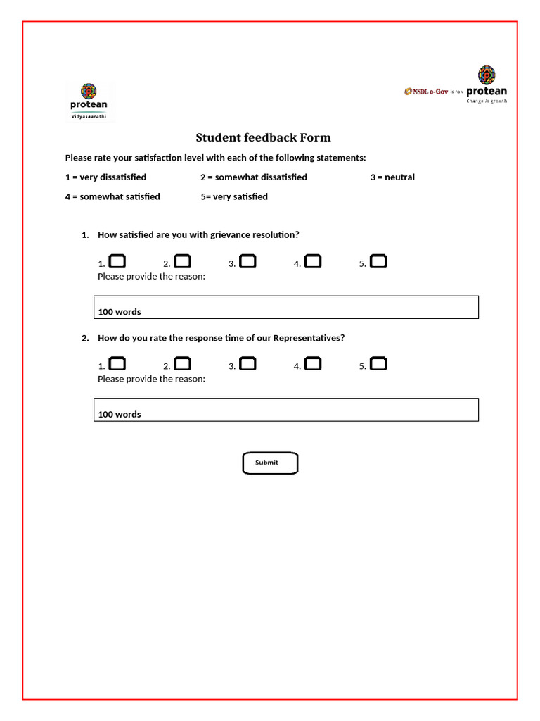 VSP - Student Feedback Form | PDF