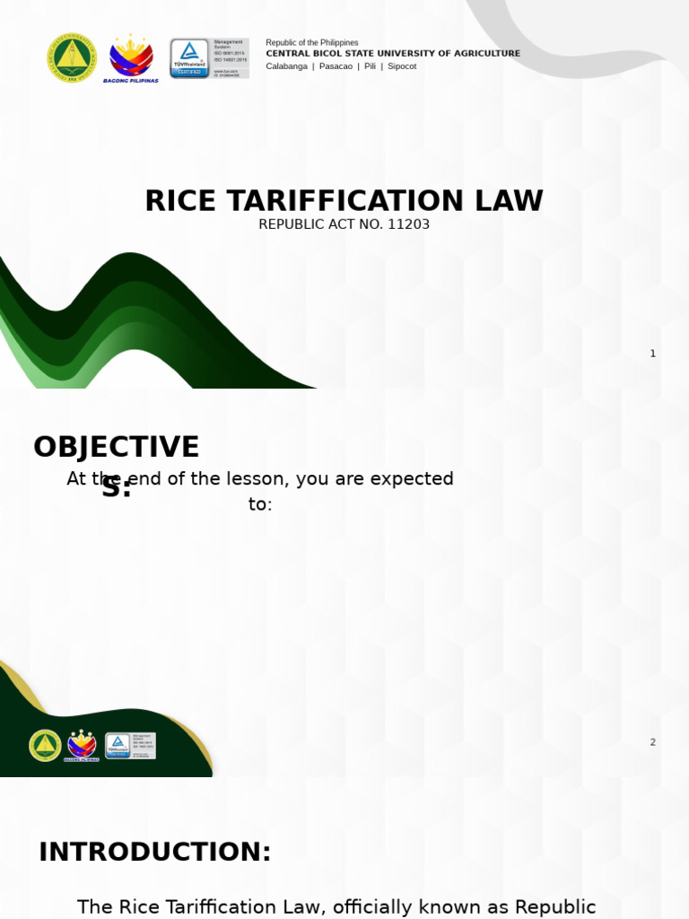 Rice Tarrification Law (Rebueno, Rongap, Saja) | PDF | Rice | Tariff