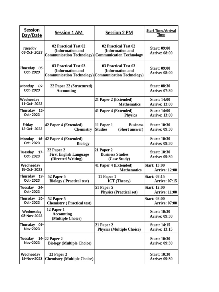 IGCSE Exam Timetable 2023 | PDF | Information And Communications Technology