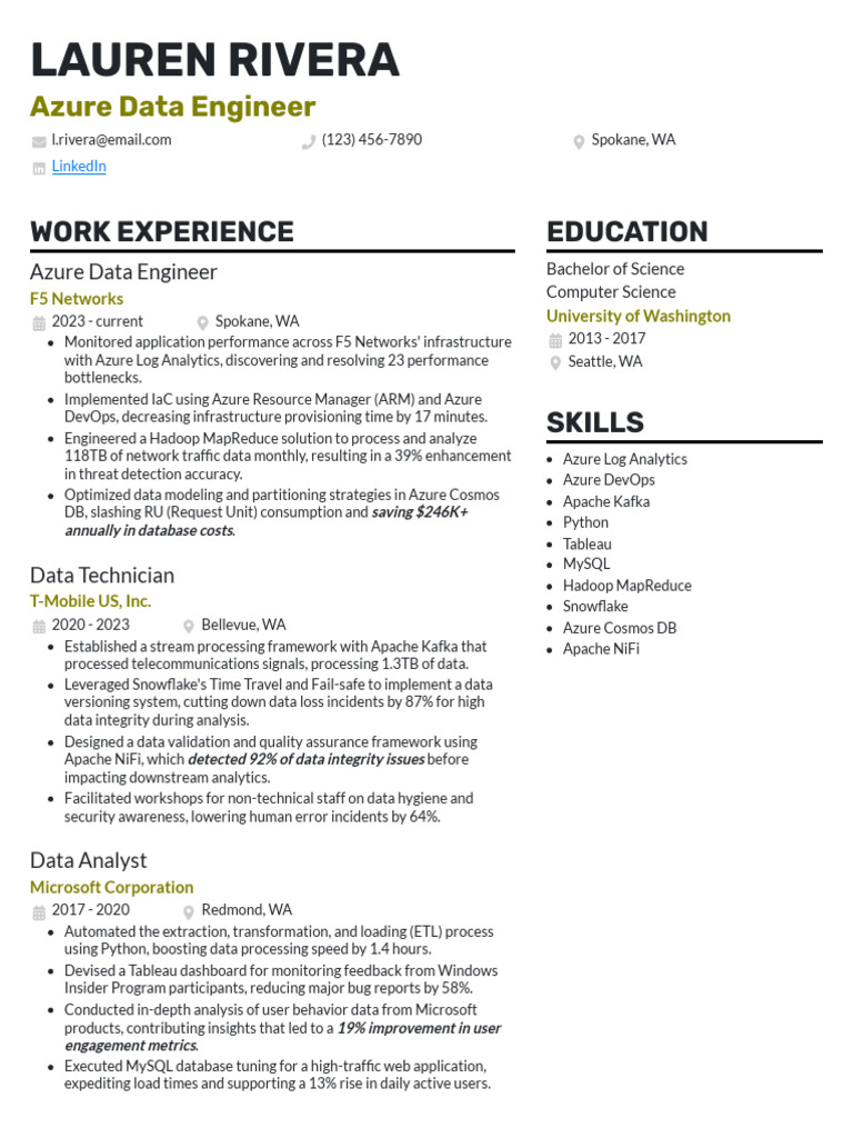 Azure Data Engineer 3 Resume Example | PDF | Apache Hadoop | Microsoft Azure