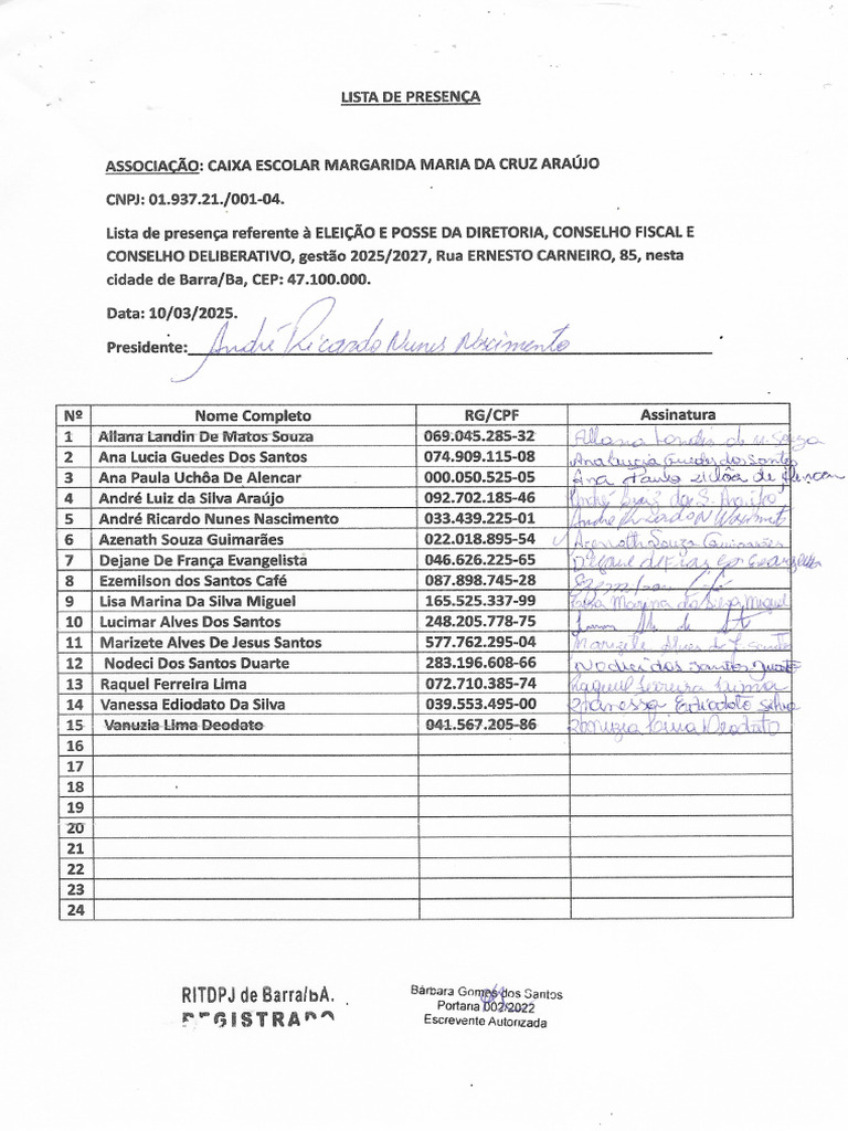 LISTA DE PRESENCA | PDF