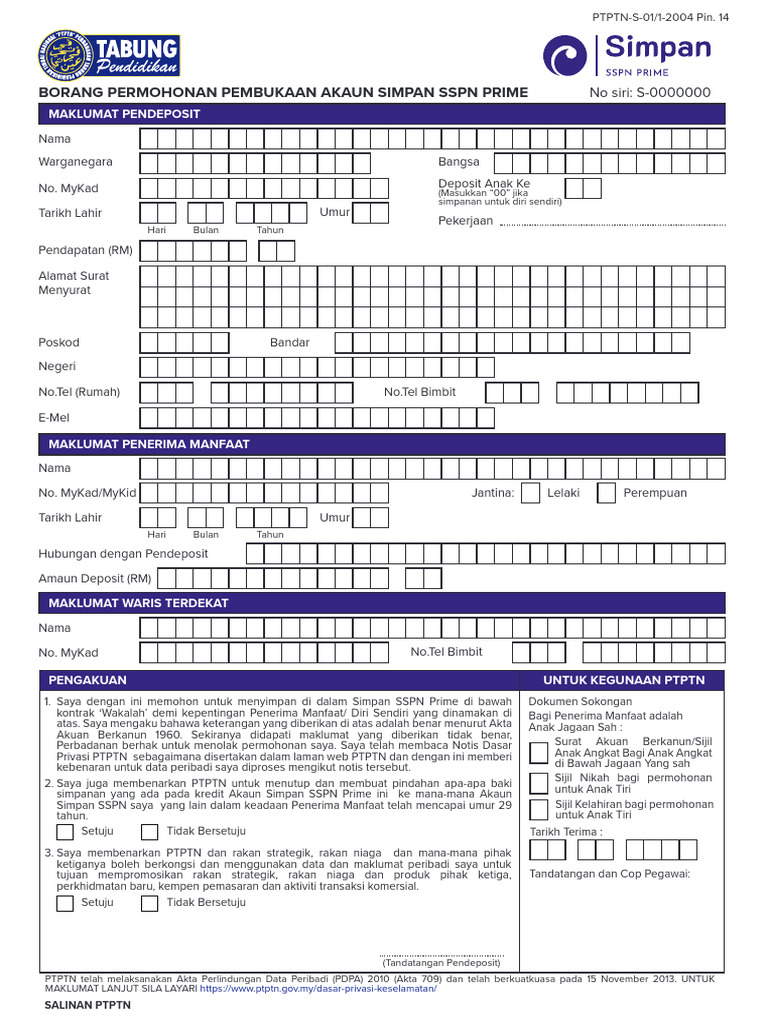 Borang Pembukaan Simpan SSPN Prime Borang Permohonan Pembukaan Simpan ...