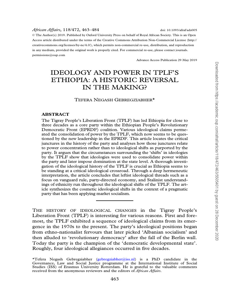 TPLF's Ideological Shifts in Ethiopia | PDF | Leninism | Marxism