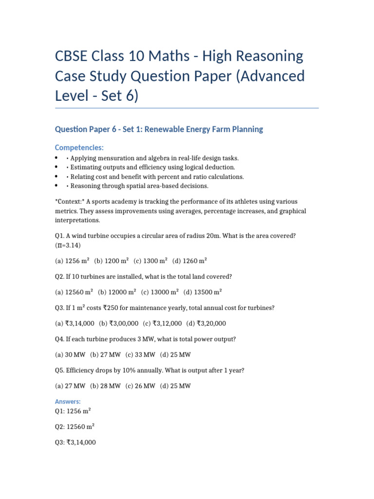 CBSE Class 10 Maths Case Study Paper | PDF | Distance | Geometry