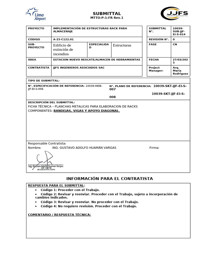 10039-SUB-JJF-EI-S-014 - Ficha Tecnica Planchas para Racks (Bandeja, Vigas y Apoyo) | PDF