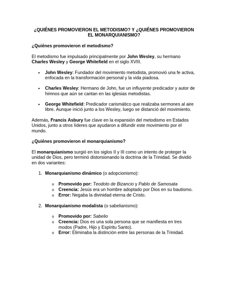 Promotores del Metodismo y Monarquianismo | PDF | Mesías | Jesús