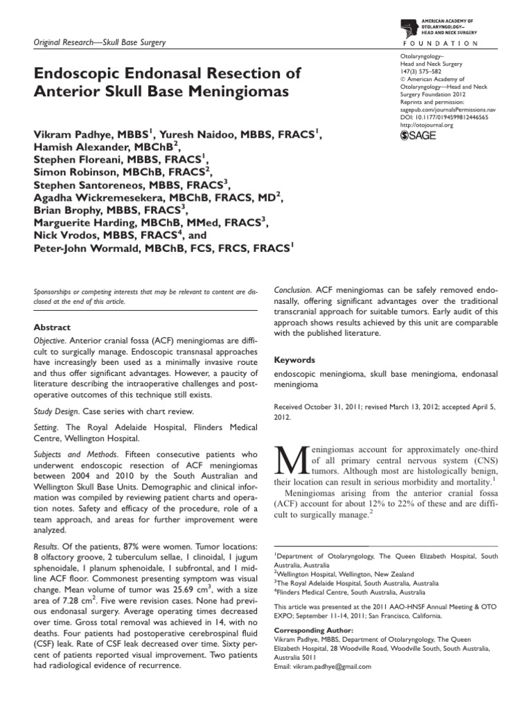 Endoscopic Endonasal Resection of Anteri-1 | PDF | Cerebrospinal Fluid | Surgery