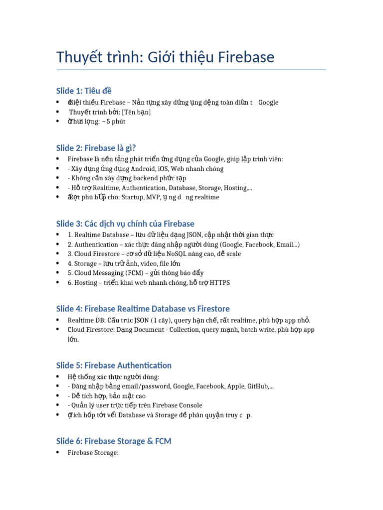 Thuyet Trinh Firebase | PDF