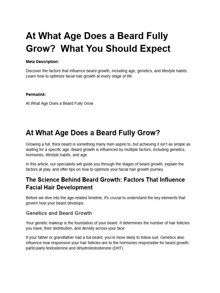 Beard Growth Timeline by Age | PDF | Integumentary System