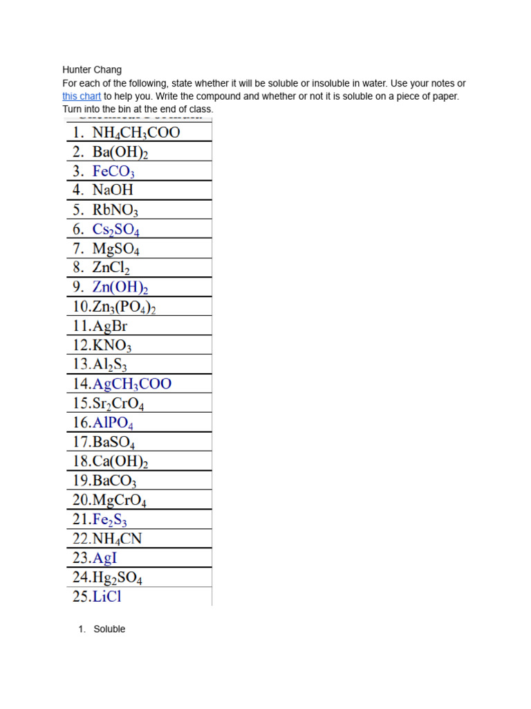 Solubility Practice | PDF